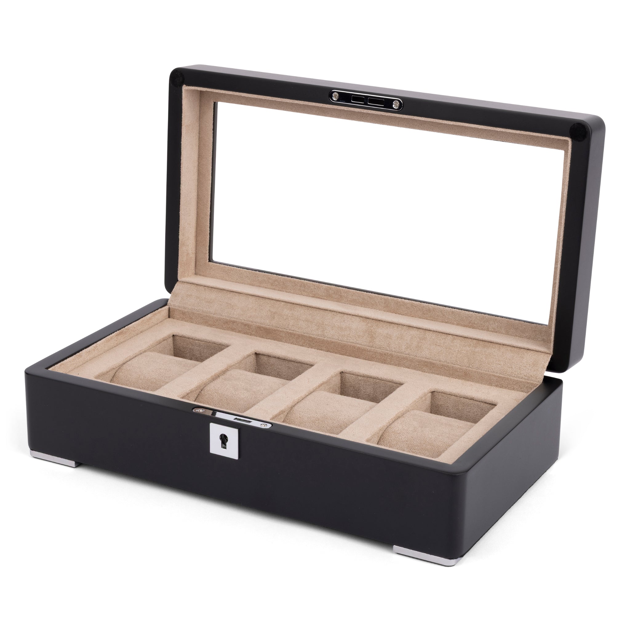 Black 4 Watch Display Lock Box With Tan Velvet